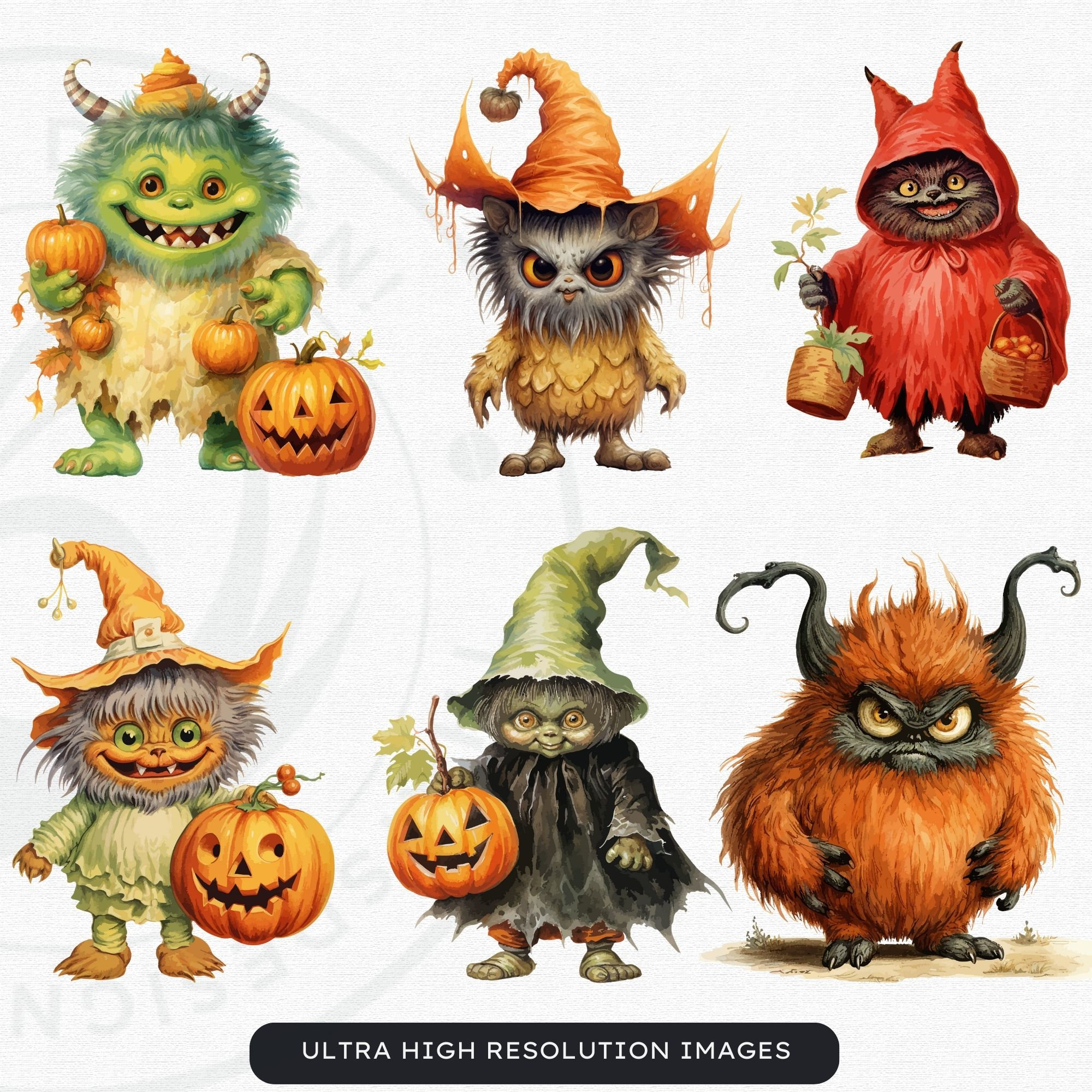 Cute Halloween Retro Monsters Clipart PNG Vintage Halloween - Etsy