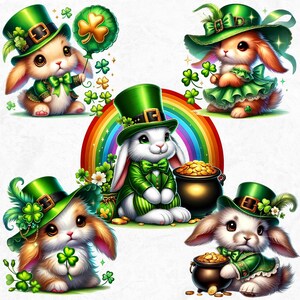 St Patricks Day Bunny Watercolor Clipart, Cute Rabbit Clipart PNG ...