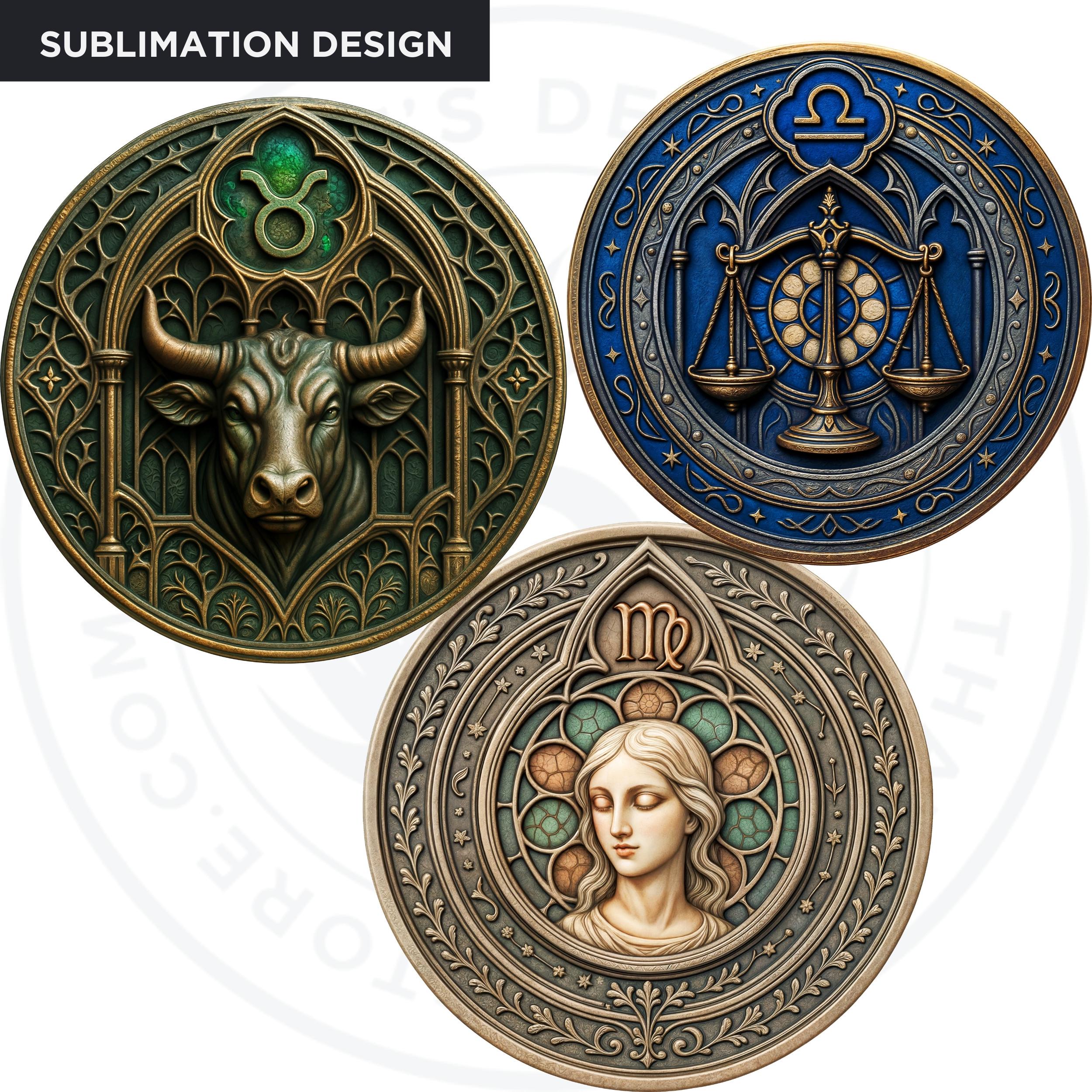 Gothic Stained Glass Zodiac Signs Clipart: Fantasy Astrology (PNG Set ...