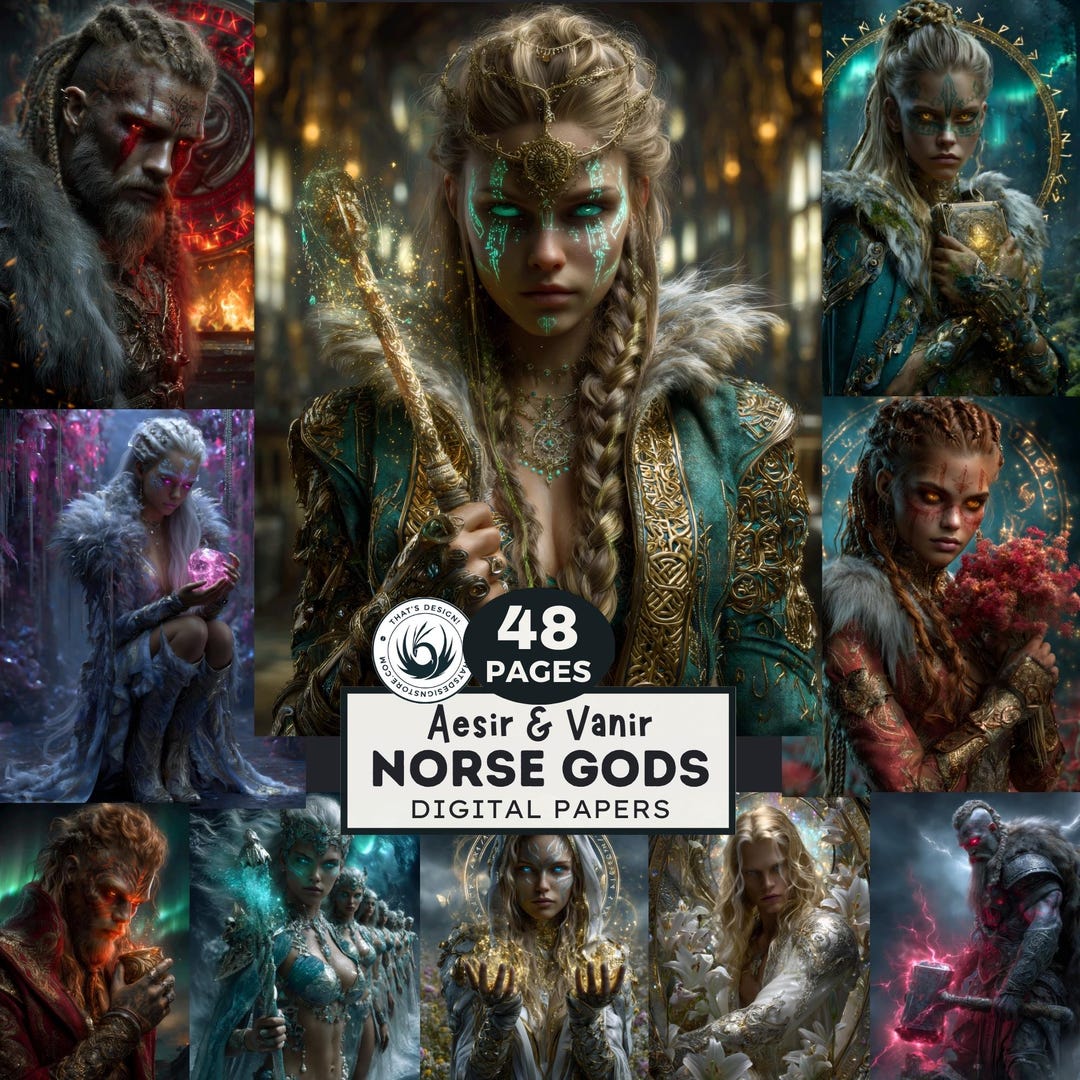 Norse Gods Aesir & Vanir Digital Papers: Fantasy Ephemera, Viking ...