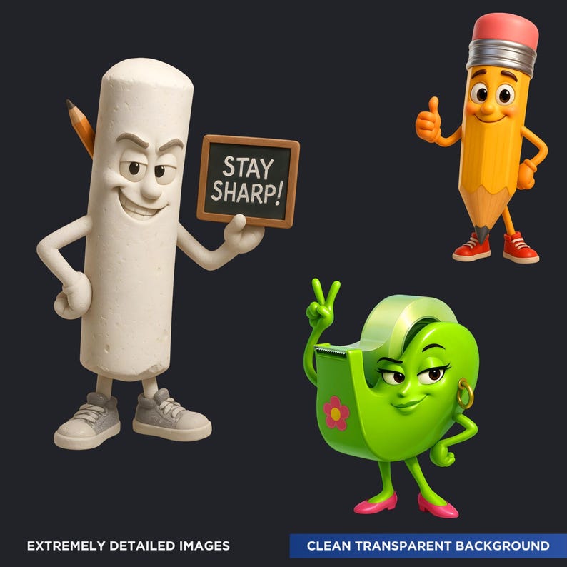 Back to School Buddies Clipart, 65 PNG School Supplies (instant ...