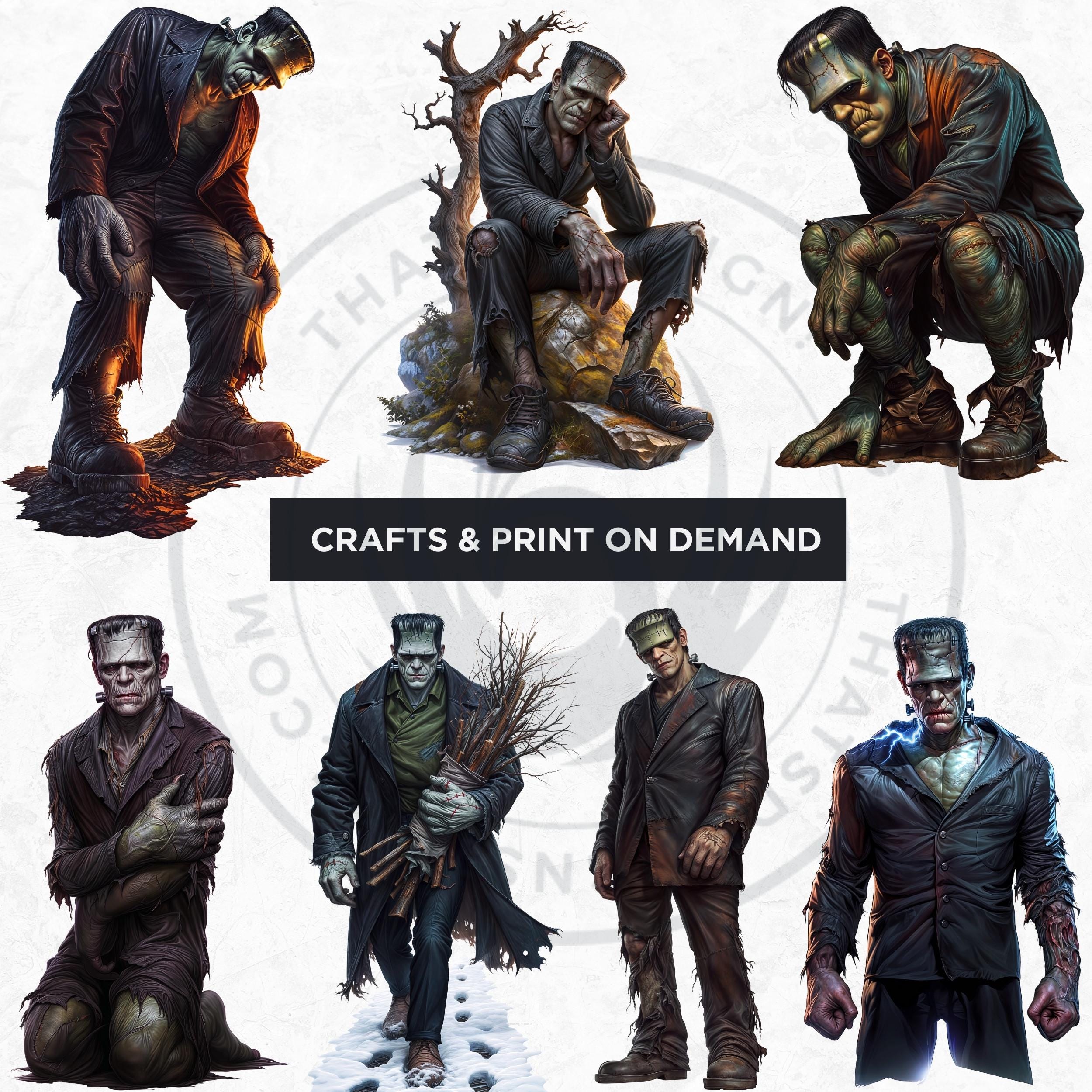 Frankenstein Clipart Set: Spooky Halloween PNG Graphics (PNG, Digital ...