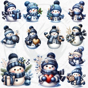 Christmas Snowman Clipart Bundle: Blue Winter (PNG, Commercial Use ...