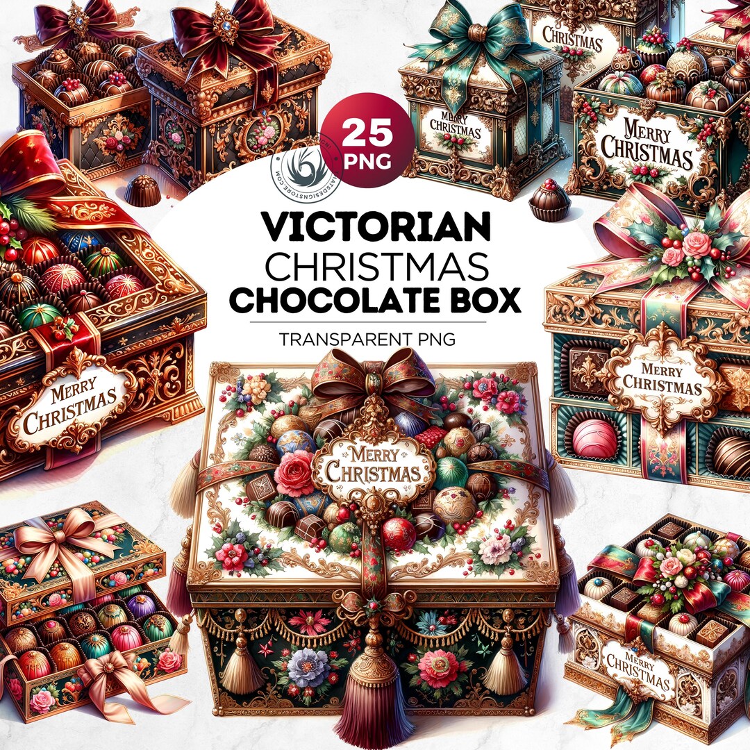 Victorian Christmas Chocolate Box Clipart Set: Sweets PNG (digital ...