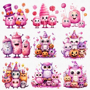 Watercolor Pink Halloween Clipart PNG | Cute Halloween PNG Bundle ...