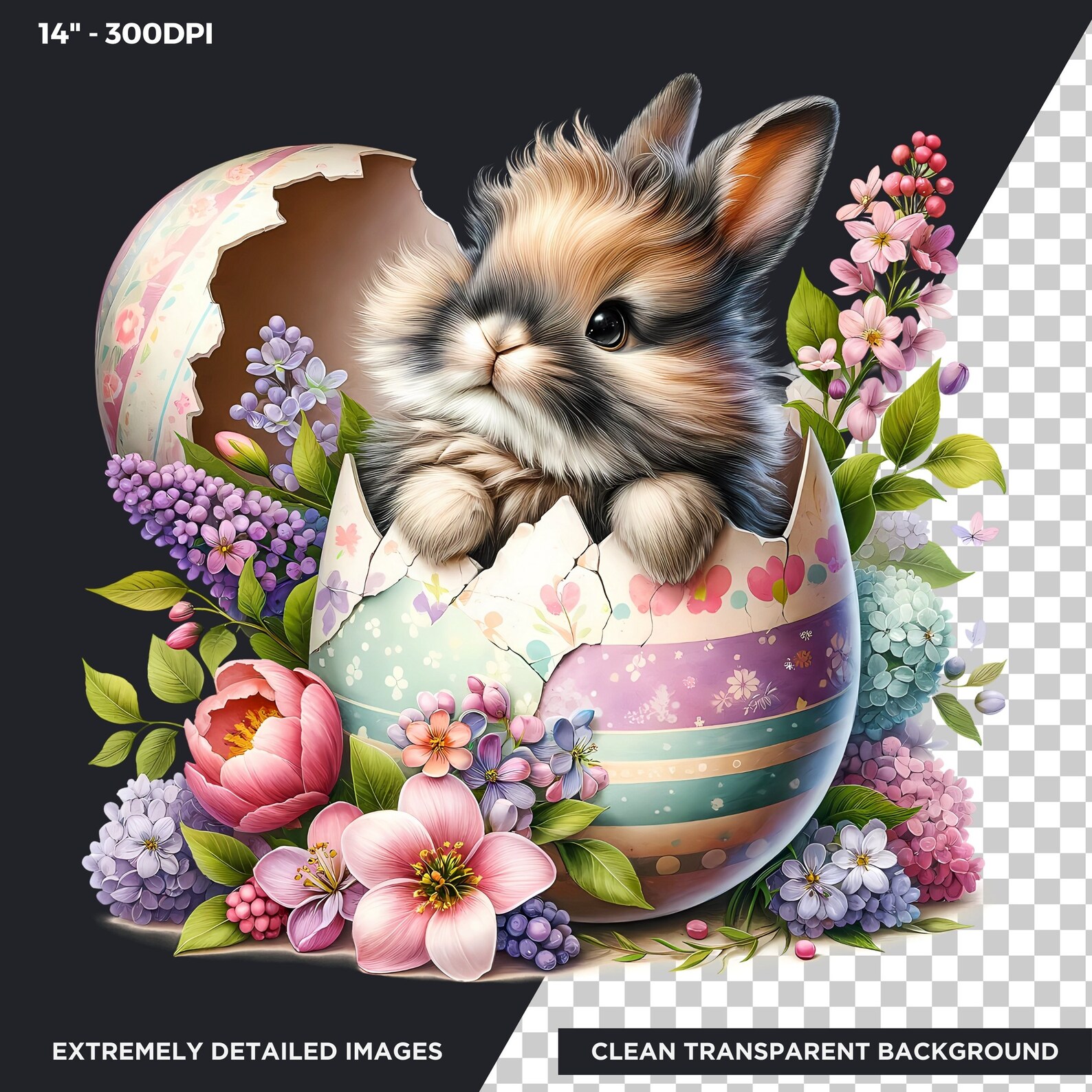 Easter Bunny in Egg Clipart Bundle, Rabbit Clipart, Spring PNG, Easter ...