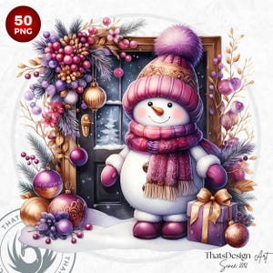 Purple and Gold Snowman Clipart Bundle: Festive Winter & Christmas PNG ...