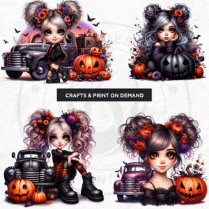 48 Halloween Cute Girl Clipart Set, Pumpkin PNG, Cute Halloween Girls ...