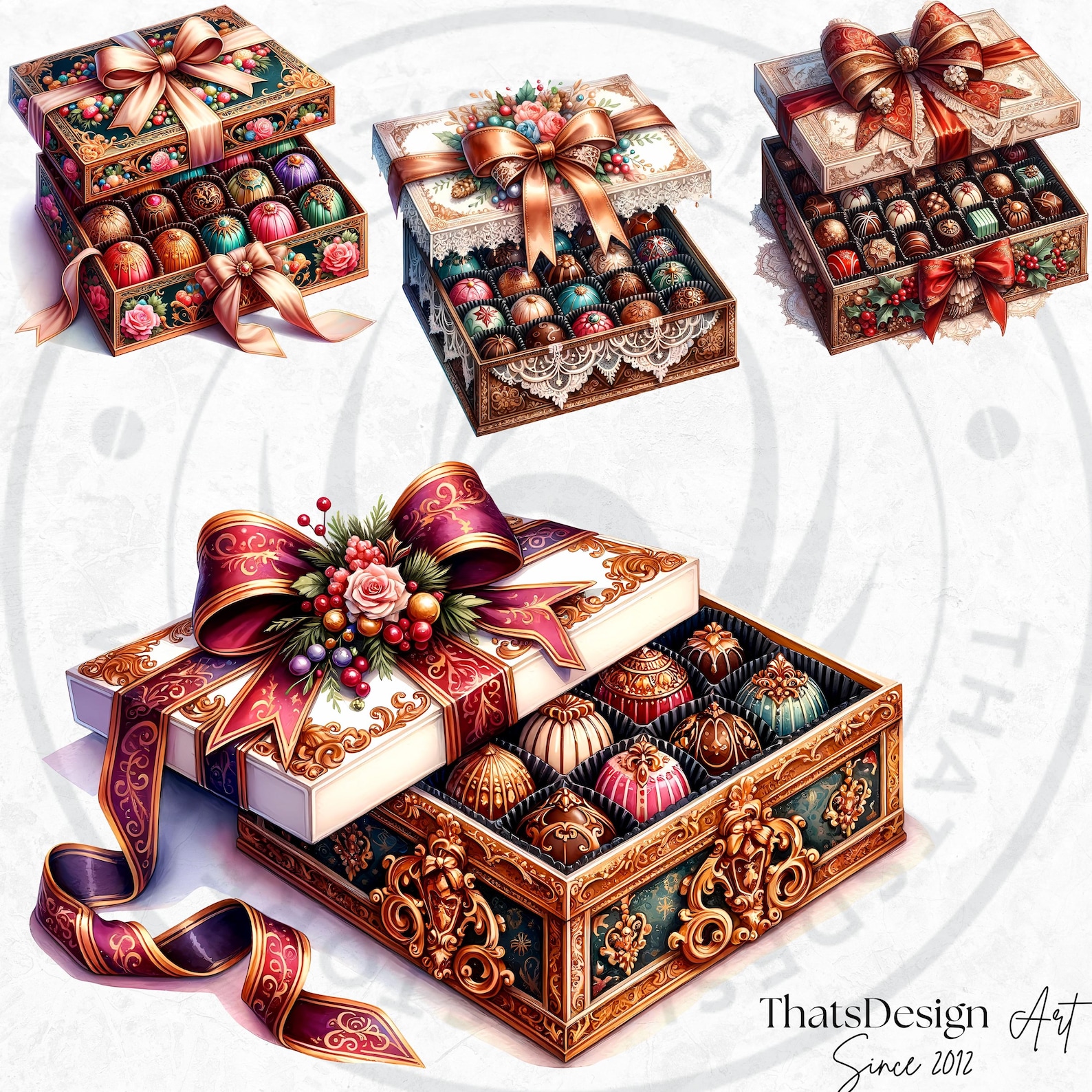 Victorian Christmas Chocolate Box Clipart Set: Sweets PNG (digital ...