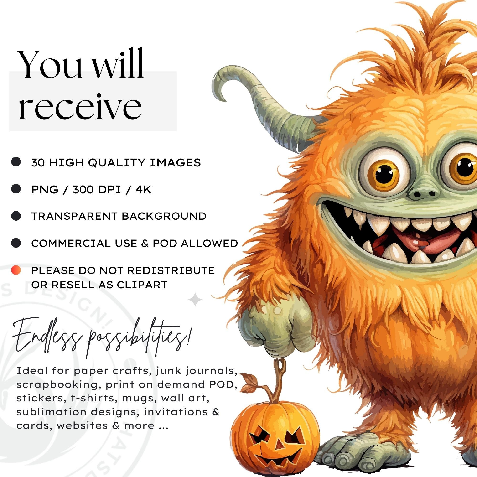 Cute Halloween Retro Monsters Clipart PNG Vintage Halloween - Etsy