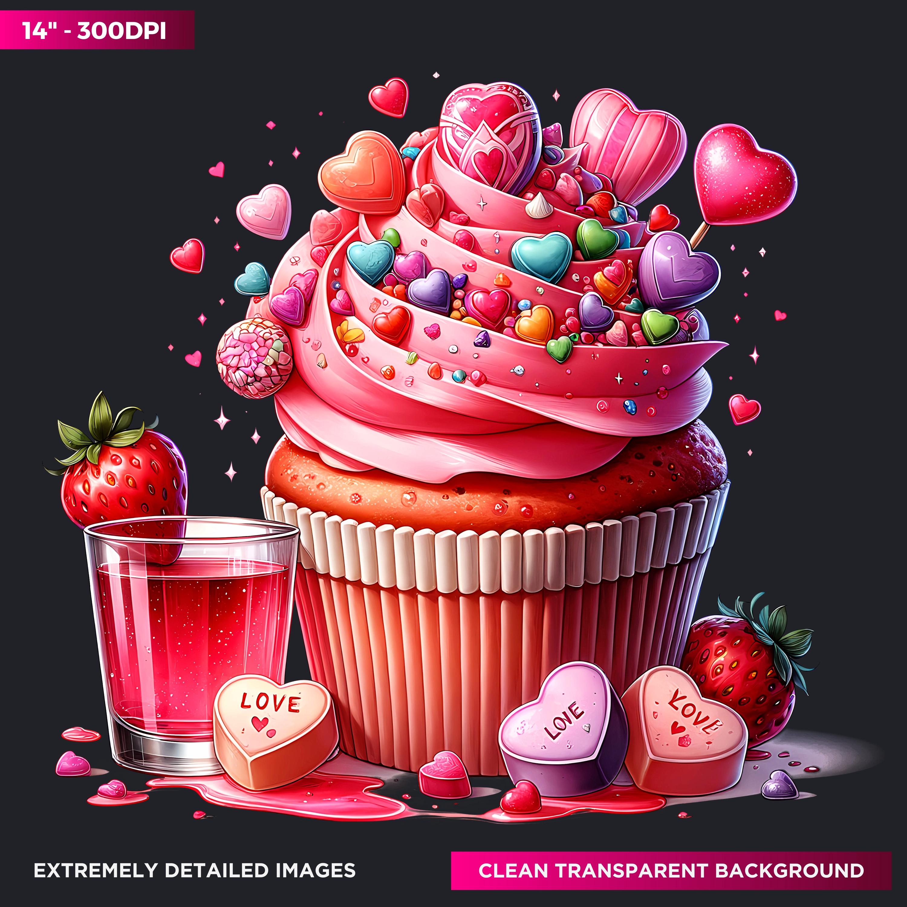 Valentine Cupcake Clipart Set: Pink Love Sweets (PNG, Commercial Use ...