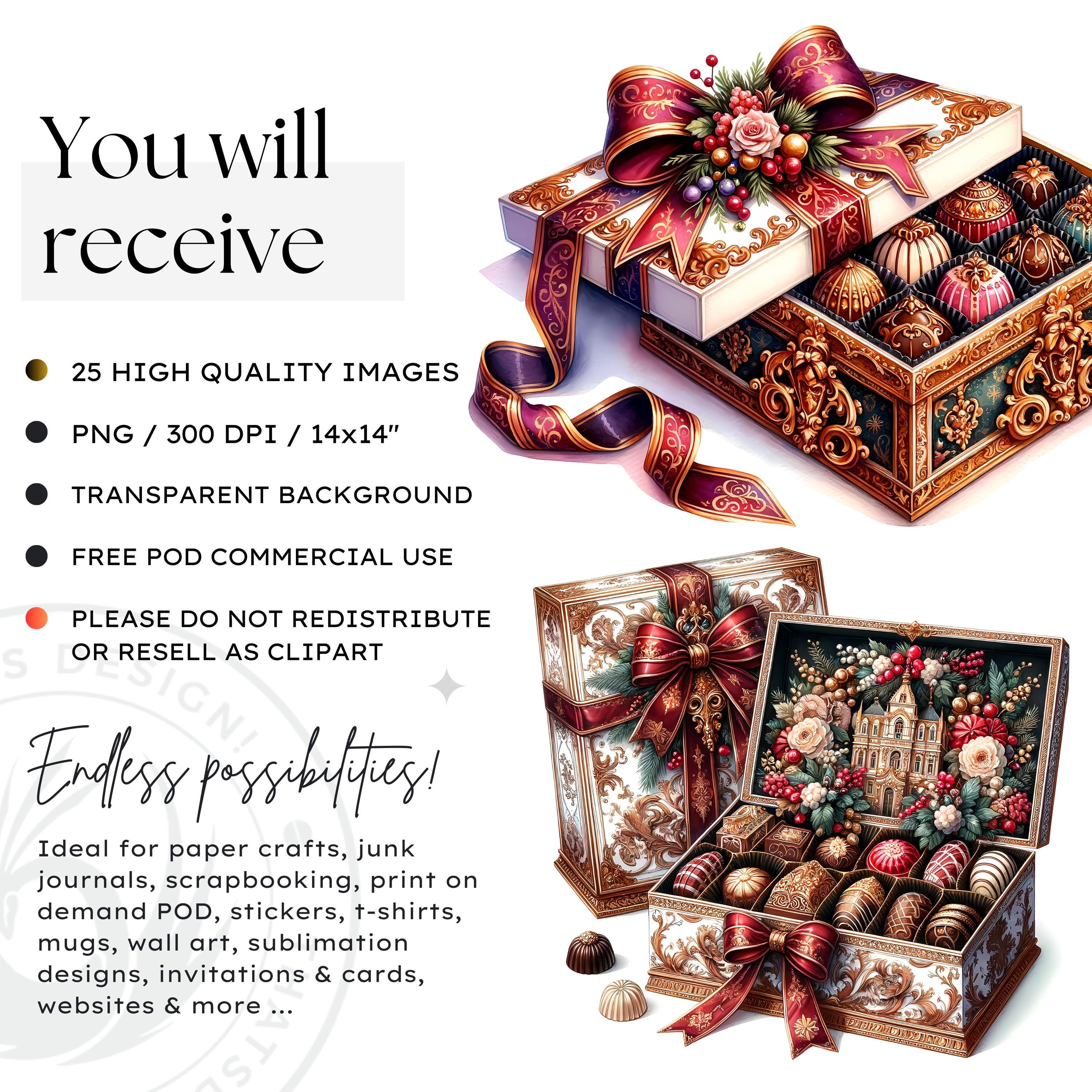 Victorian Christmas Chocolate Box Clipart Set: Sweets PNG (digital ...