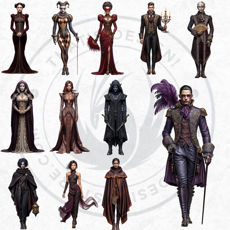 Obsidian Opera Clipart Bundle: Gothic Masquerade Characters, Fantasy ...