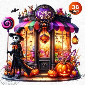 Watercolor Halloween Candy Shop Clipart Set (PNG, Digital Download ...