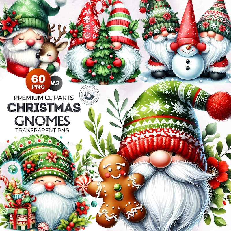 Christmas Gnomes Clipart - Etsy