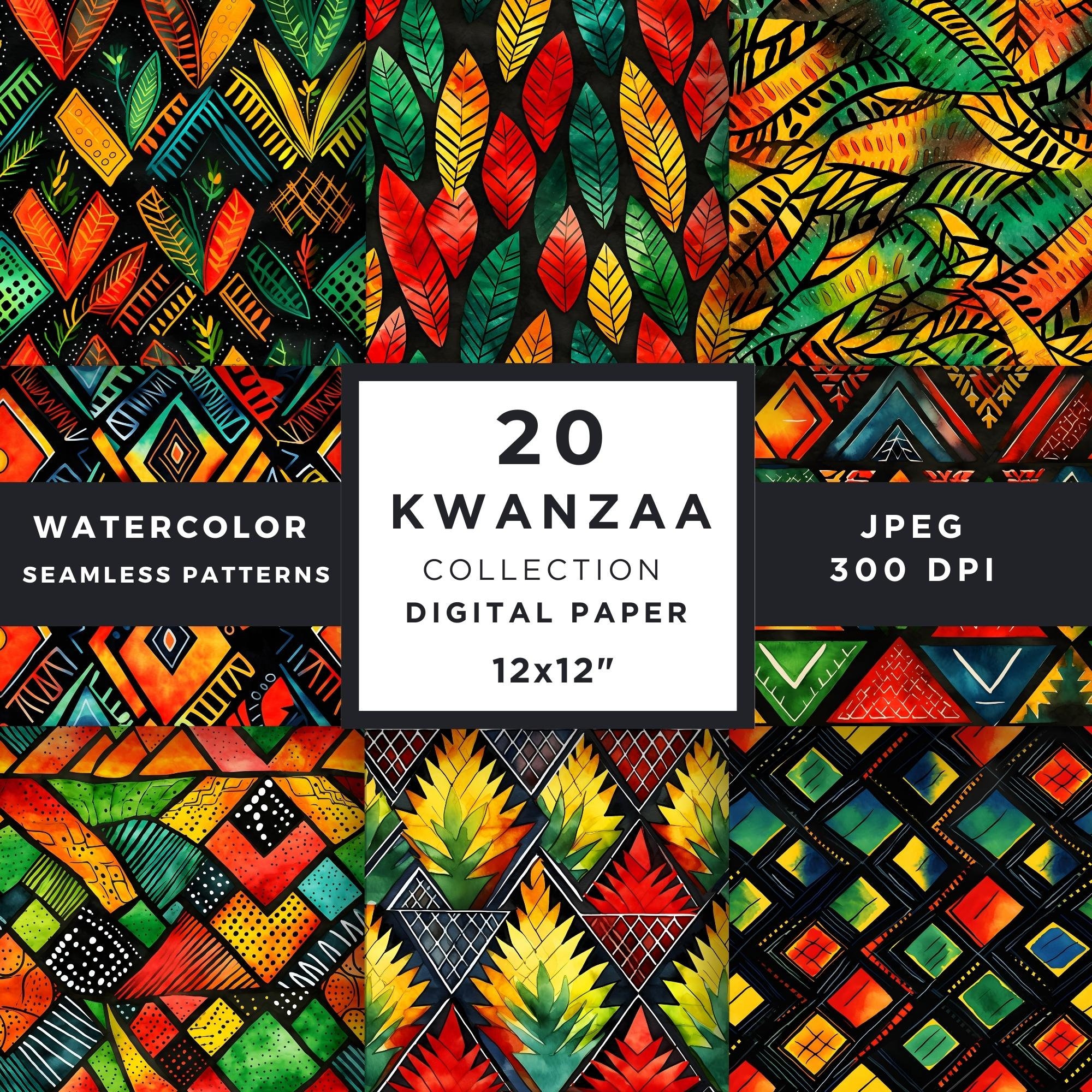Watercolor Kwanzaa Digital Paper Seamless Patterns, Juneteenth ...