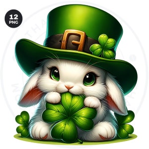 St Patricks Day Bunny Watercolor Clipart, Cute Rabbit Clipart PNG ...