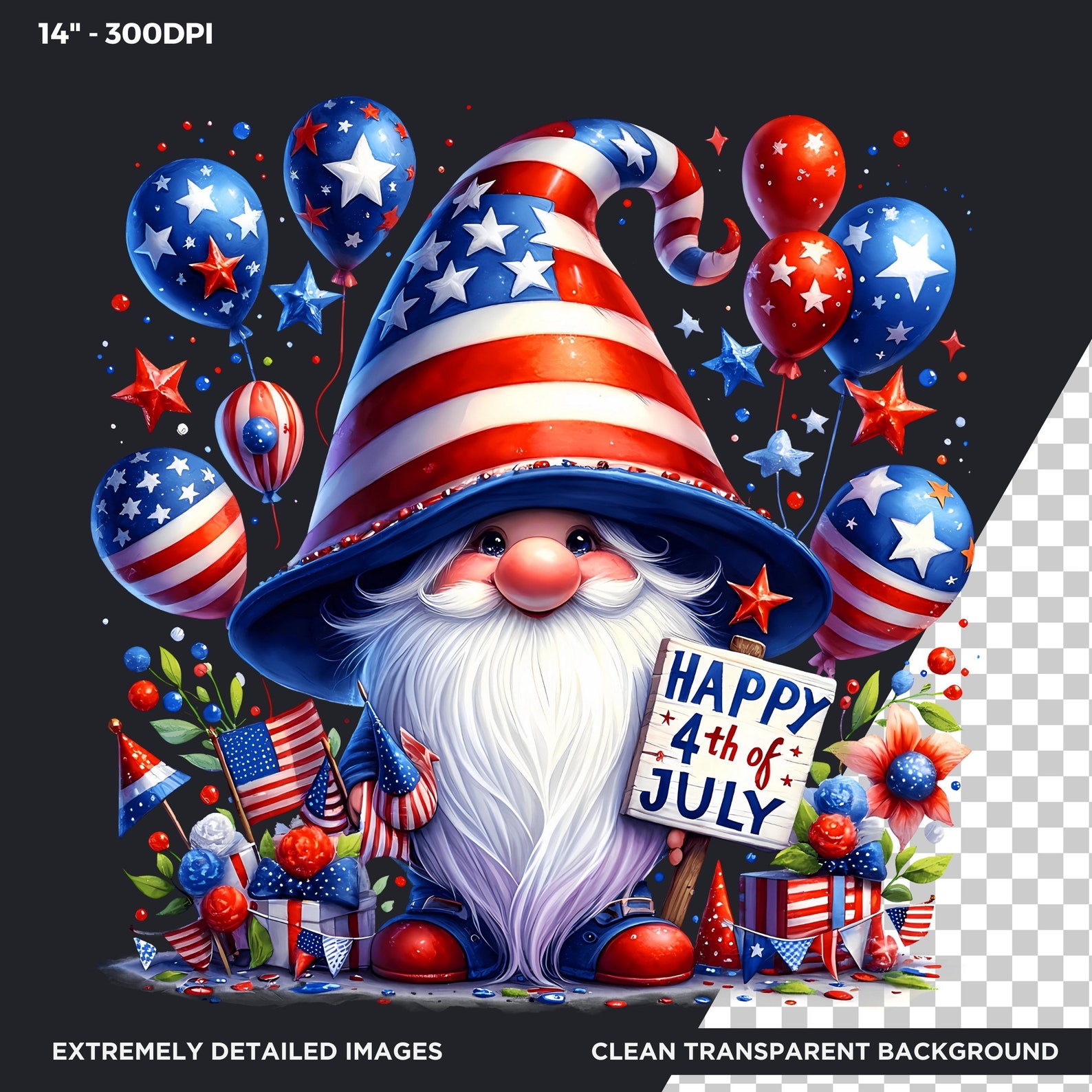 42 Gnome 4th of July Clipart PNG, American Patriotic Clipart ...