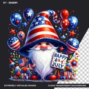 42 Gnome 4th of July Clipart PNG, American Patriotic Clipart ...