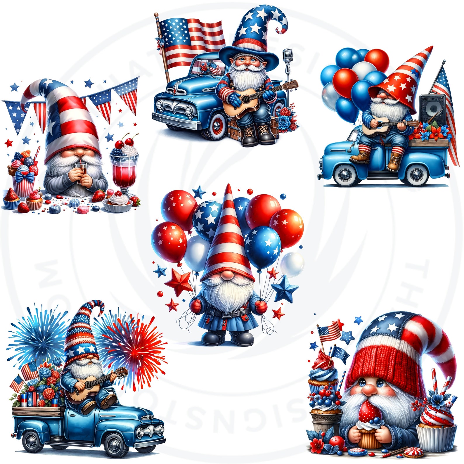Patriotic Gnome Clipart PNG Bundle 22 American Pride PNG, 4th of July ...