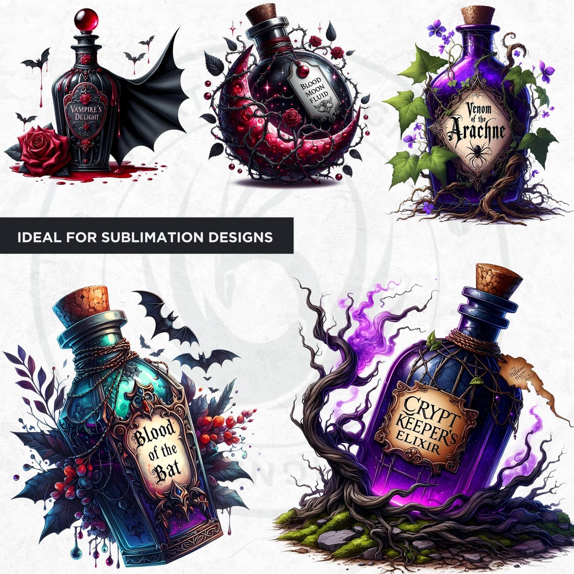 Halloween Potion Bottle Clipart Set: Witchcraft PNG (digital Download ...