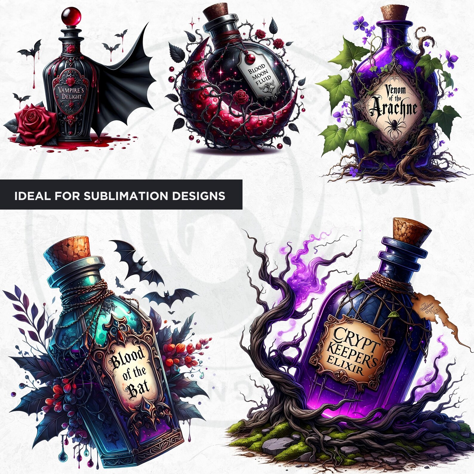 Halloween Potion Bottle Clipart Set: Witchcraft PNG (digital Download ...