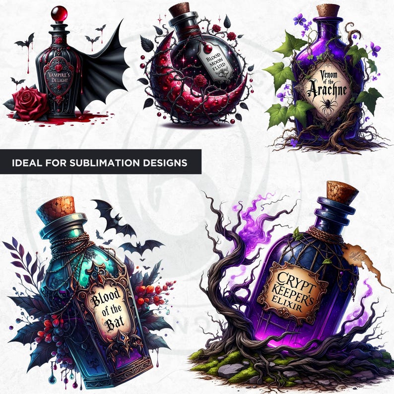 Halloween Potion Bottle Clipart Set: Witchcraft PNG (digital Download ...