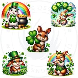St Patricks Day Bunny Watercolor Clipart, Cute Rabbit Clipart PNG ...