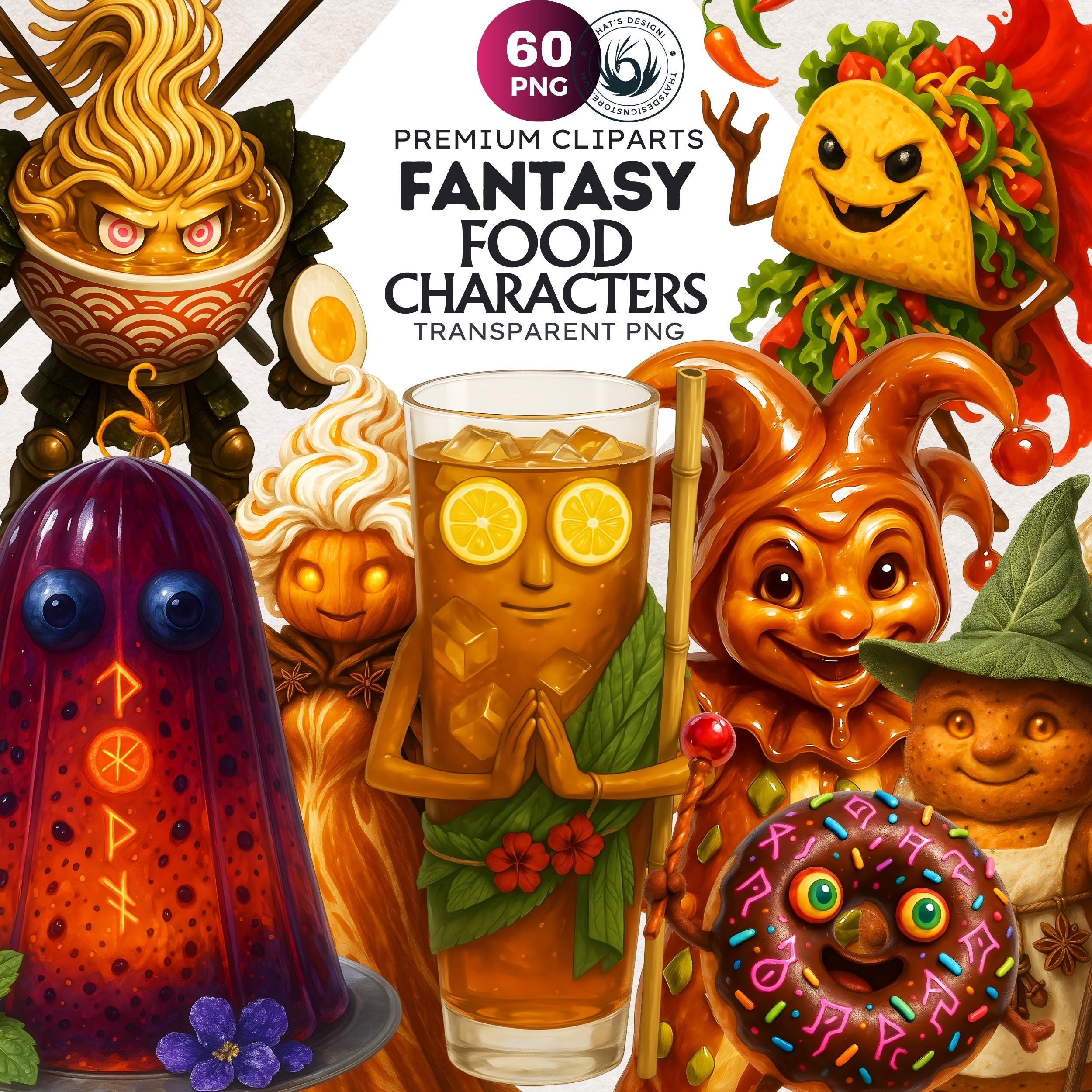 Fantasy Food Characters Clipart Bundle: RPG Kitchen Graphics, Whimsical ...