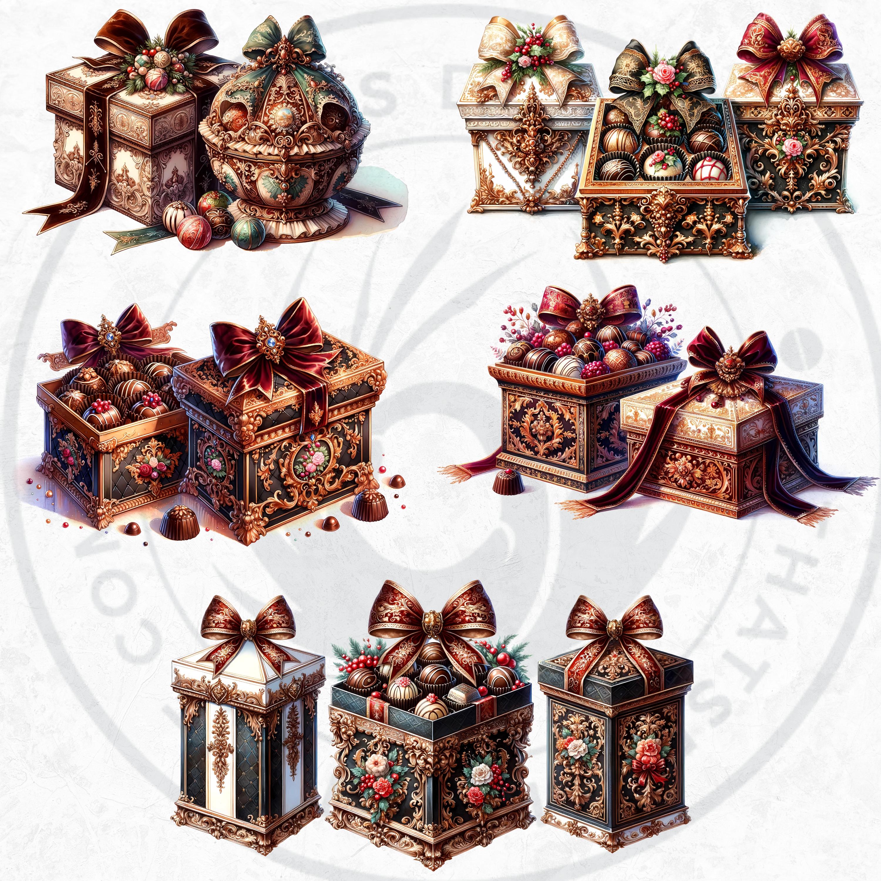 Victorian Christmas Chocolate Box Clipart Set: Sweets PNG (digital ...