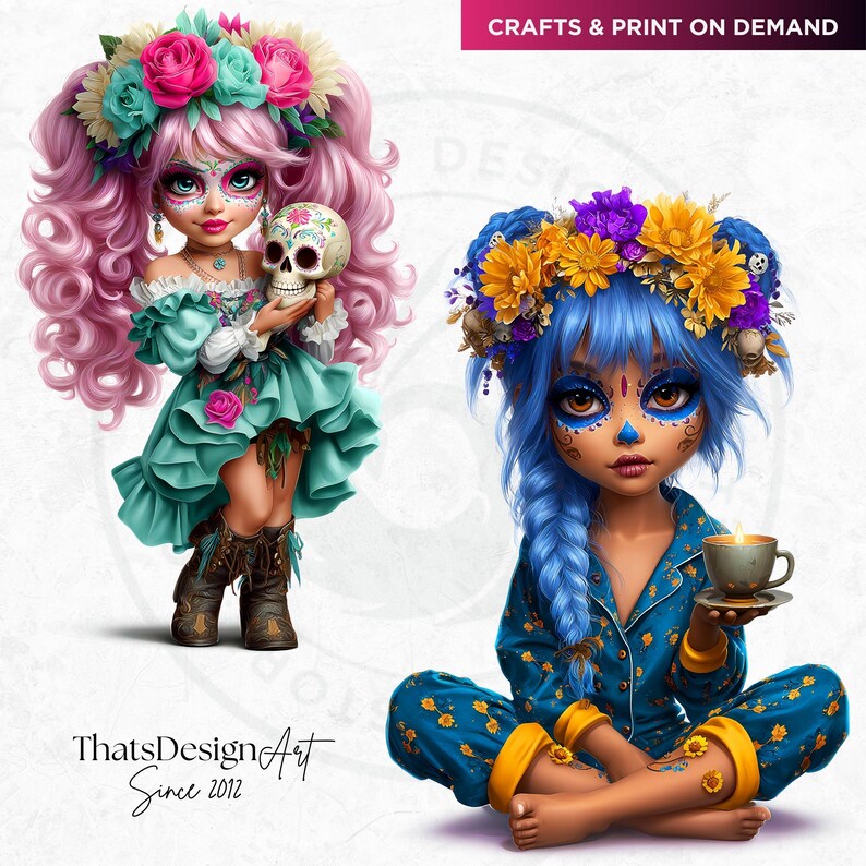 Little La Catrina Day of the Dead Clipart, Sugar Skull PNG (digital ...