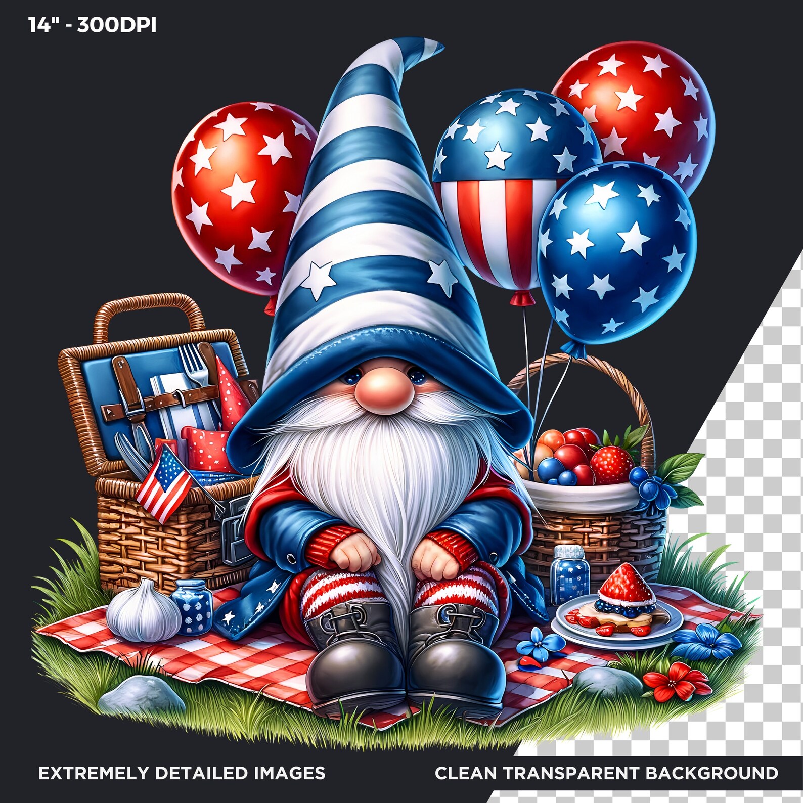 Patriotic Gnome Clipart PNG Bundle 22 American Pride PNG, 4th of July ...