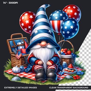 Patriotic Gnome Clipart PNG Bundle - 22 American Pride PNG, 4th of July ...