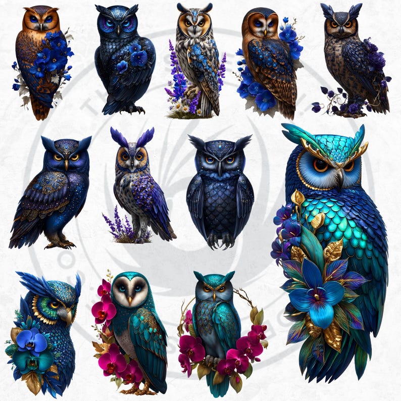 Floral Owls Clipart PNG, Fantasy Birds Graphics, Botanical Wildlife ...