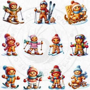 Gingerbread Man Winter Sports Clipart: Skiing & Snowboarding (53 PNG ...