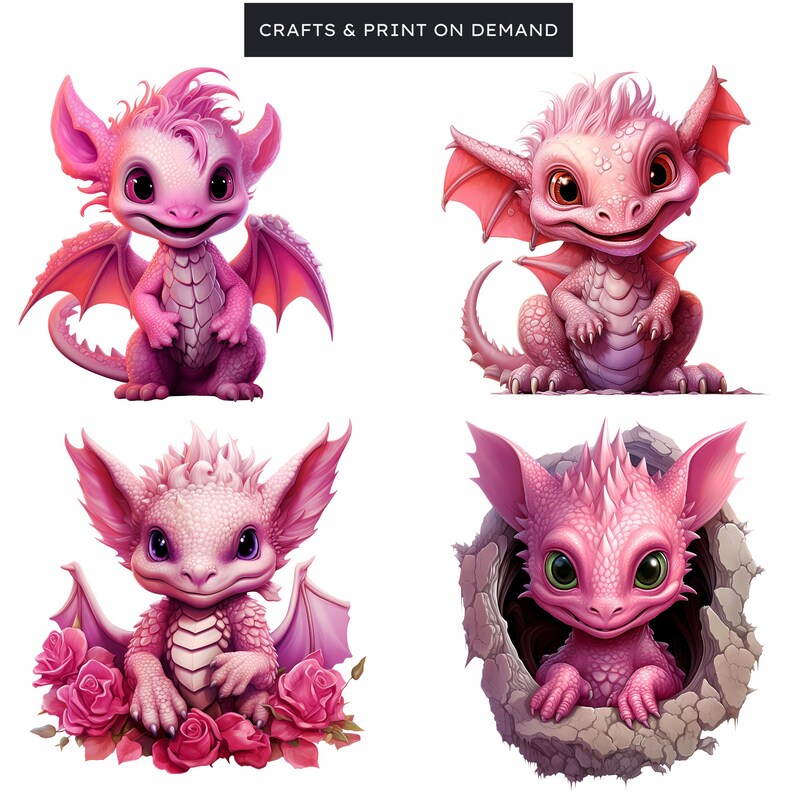 Cute Pink Baby Dragons Clipart PNG for Crafts and - Etsy