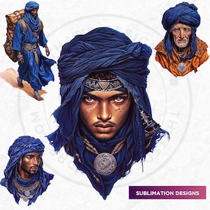 Berber Tuareg Men Clipart Set, Sahara Nomad, Mauritanian Touareg, Desert People, Moroccan ...