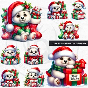 60 Cute Polar Bear Clipart Set, Christmas Bear Ornaments, Bear With ...