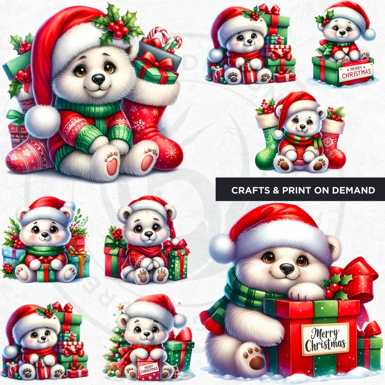 60 Christmas Polar Bear Clipart Set, Holiday PNG (digital Download) - Etsy