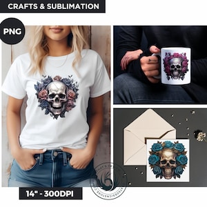 Gothic Floral Skull Clipart: Skulls & Dark Roses (PNG, Digital Download ...