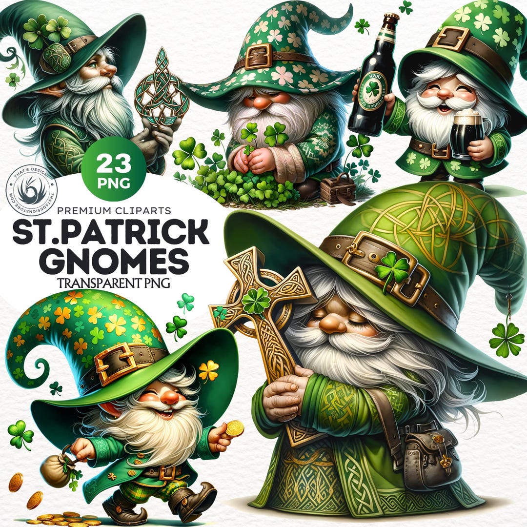 St Patricks Day Gnome Clipart: Shamrock PNG, Sublimation Designs - Etsy