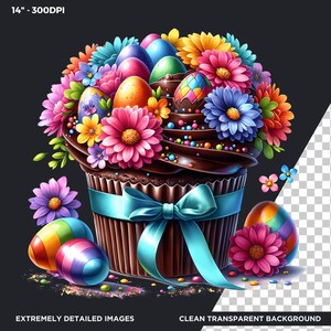 20 Easter Cupcake Clipart PNG Bundle, Floral Easter Illustrations Clip ...