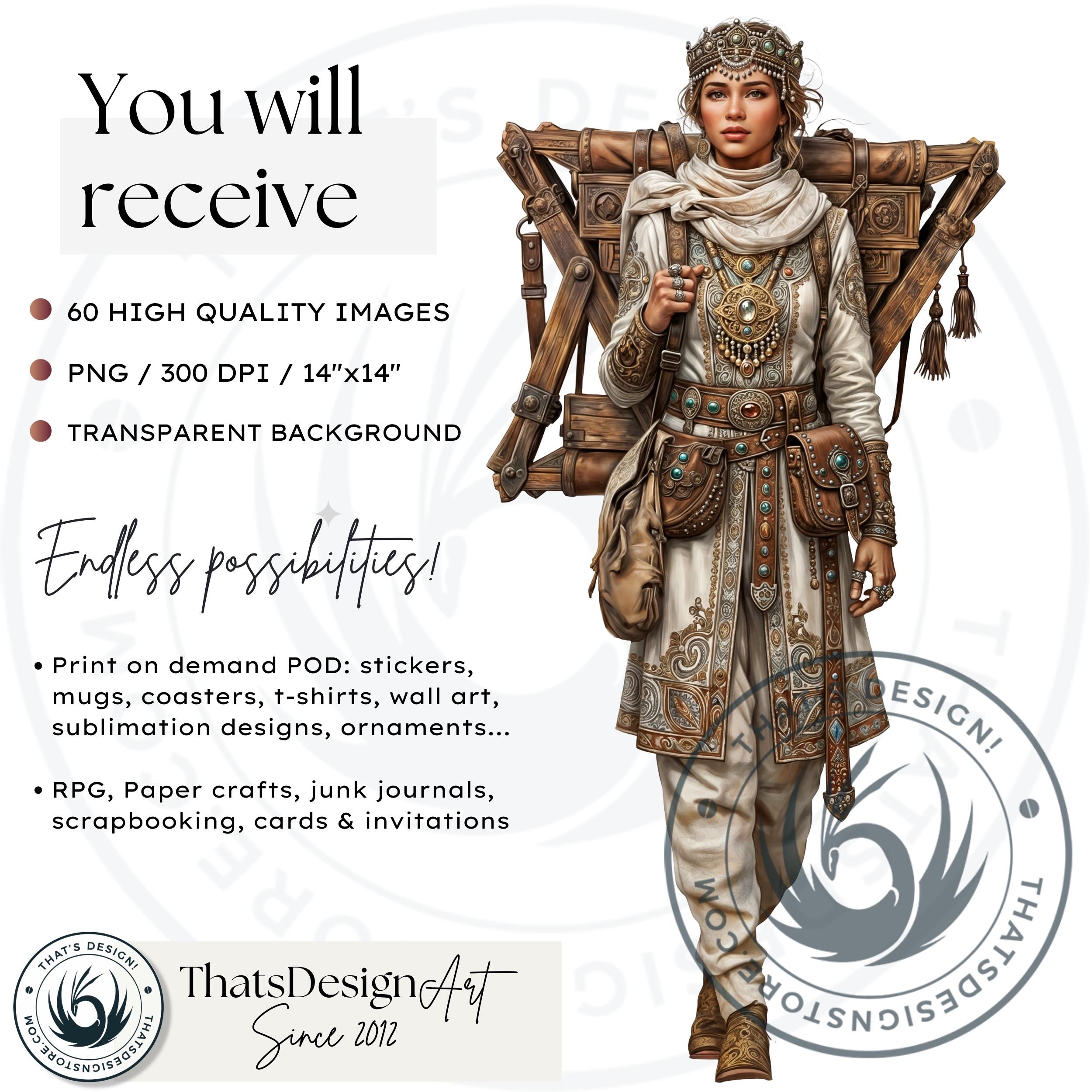 Nomadic Fantasy Characters Clipart Bundle: Desert Traveler PNG, RPG ...