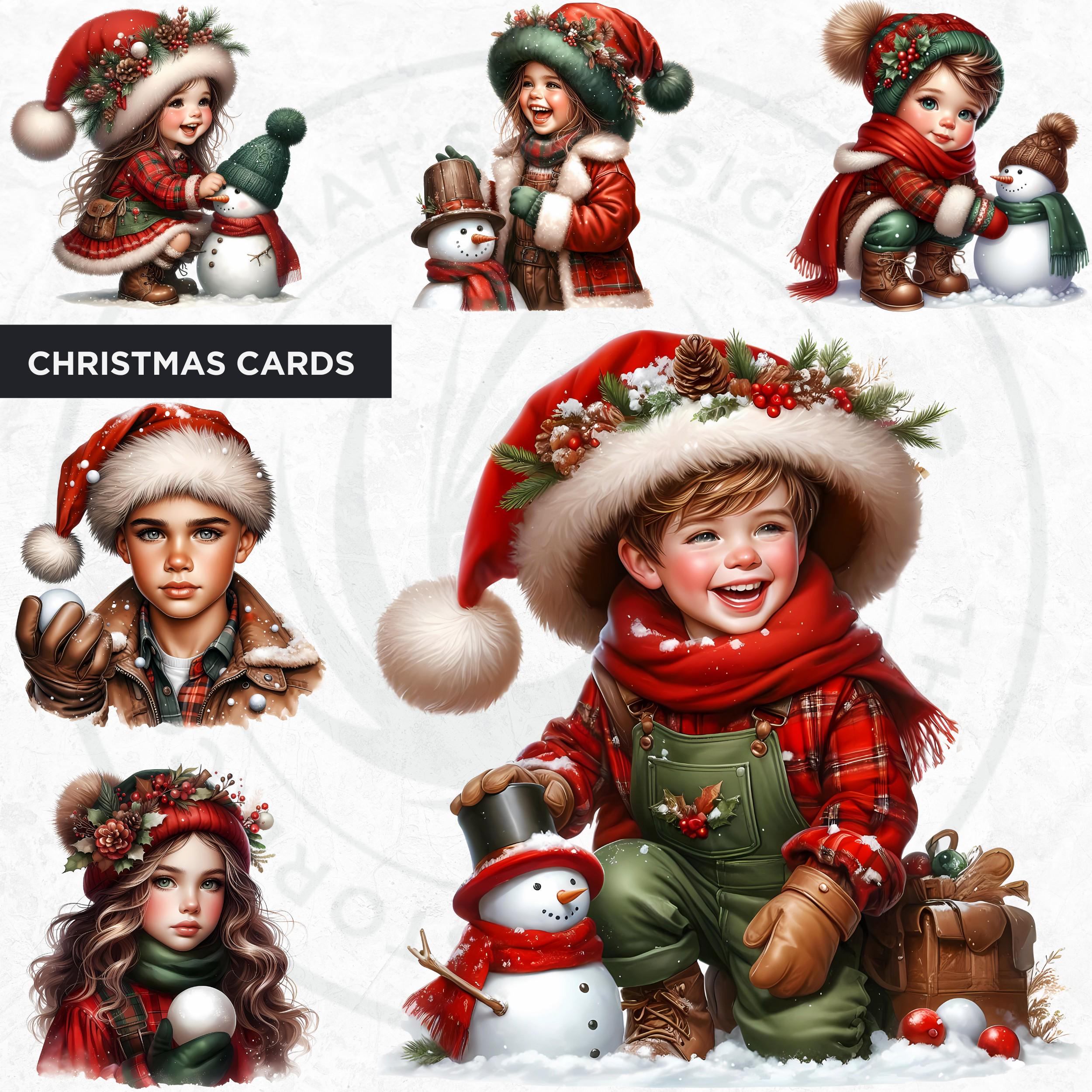 Rustic Christmas Kids Clipart Set: Cosy Holiday Illustrations (PNG ...