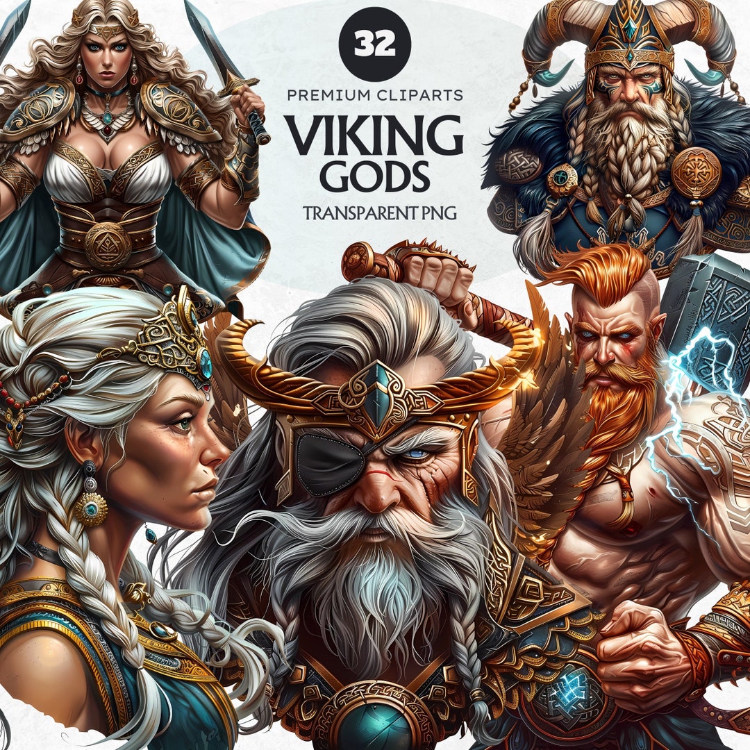 Viking God Goddess Clipart Set, Norse Mythology Graphics, Nordic Gods, Norse Deities, Odin, Thor ...