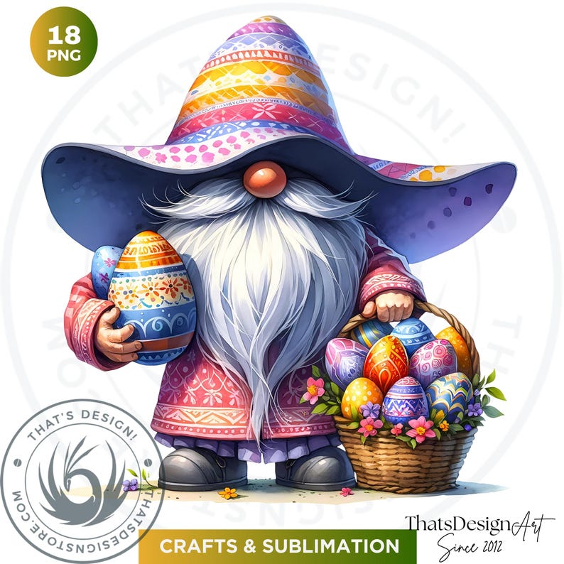 Easter Gnome Clipart Bundle: Watercolor Gnomes, Easter Eggs (PNG ...