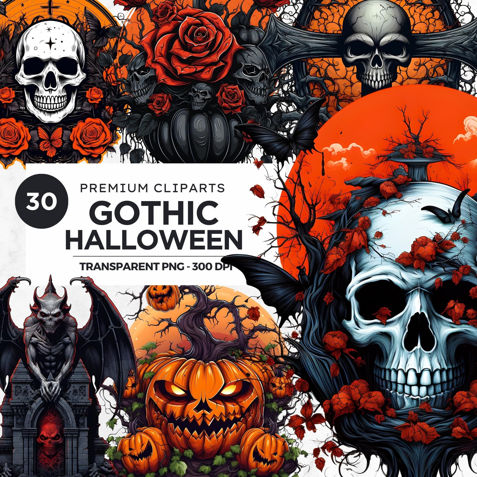 30 Gothic Halloween Clipart PNG: Spooky Designs (commercial Use) - Etsy