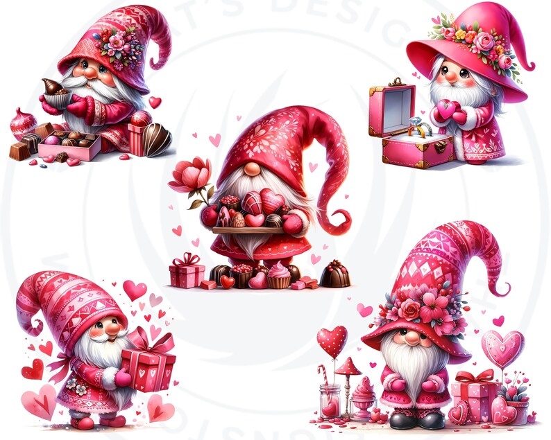 Pink Valentine Gnomes Clipart Set: Love Gnomes PNG (commercial Use) - Etsy