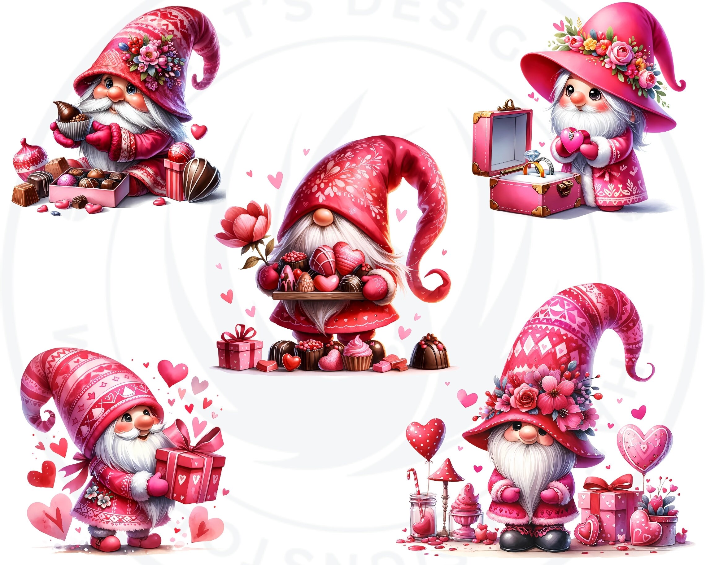Pink Valentine Gnomes Clipart Set: Love Gnomes PNG (commercial Use) - Etsy