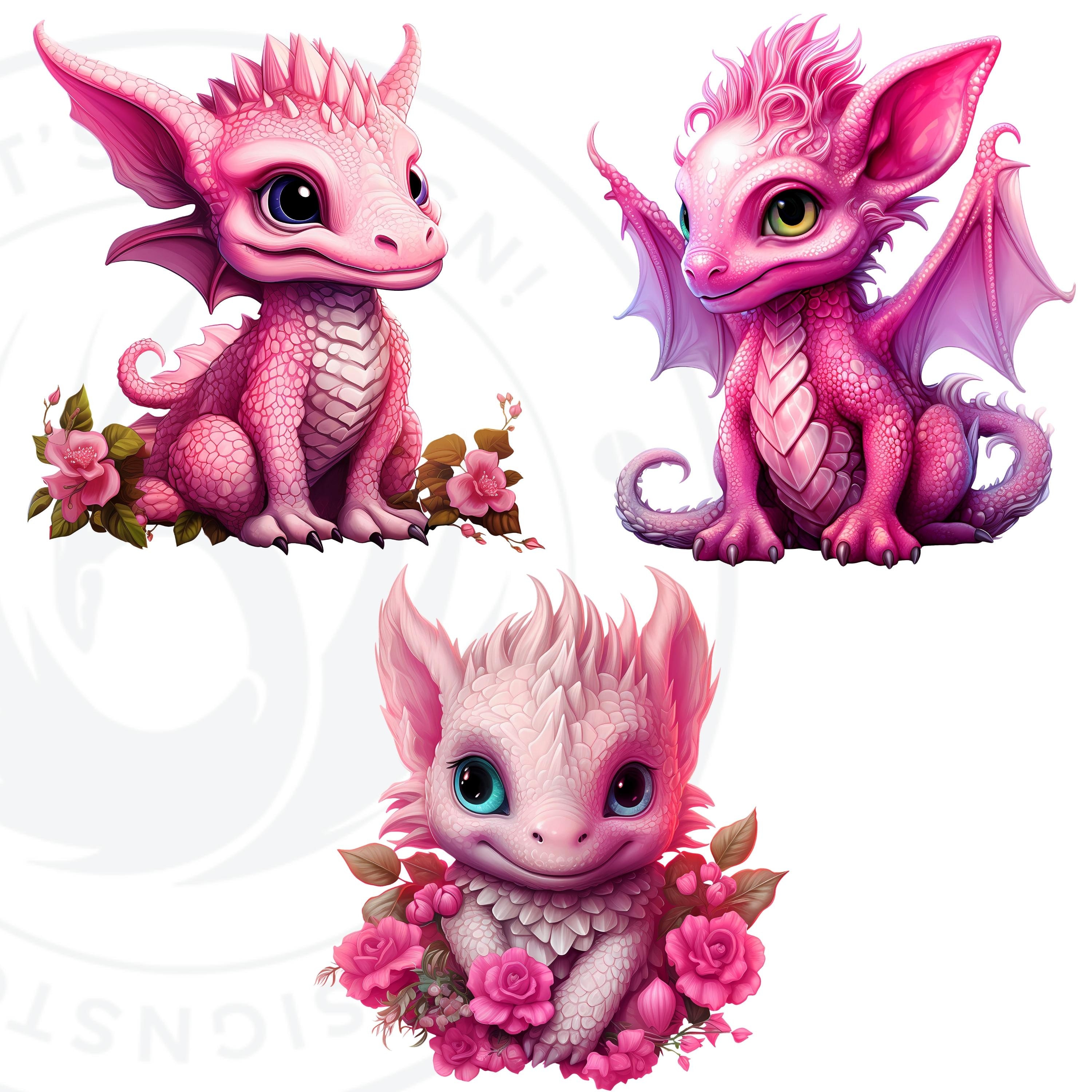 Cute Pink Baby Dragons Clipart PNG for Crafts and - Etsy